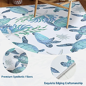 Tritard Coastal Sea Turtles Area Rugs Beach Themed Nautical Non Slip Area Rugs Stain Resistant Washable Accent Rugs Non Shedding Floor Carpet for Living Room Bedroom, Teal, 8x10 Feet