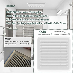 MAYITOP Bathroom Vent Cover FGR300S with Springs - Replacement Grille for Broan Nutone Roomside Bathroom Vent Fan Cover dimensions: 11.25 x 11.75 x 1 inches, Housing: 9.25 x 10 inches, White
