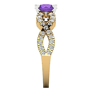 Clara Pucci 1.32ct Round Cut Custom Engraving Solitaire Natural Amethyst Statement W/accent Art Deco Ring 14k 2 tone Gold Size 5