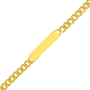 Id Bracelet - Unique Jewelry Gift for Her and Him -14k Yellow Gold Curb Bar Bracelets–Free Customizable Personalized Engraving Name-Brazalete Con Place 14k Oro -Size 6'' - Gauge 60 to 120 (Gauge 150)