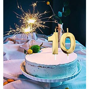 10th Birthday Candles,Gold Number 10 Cake Topper for Birthday Decorations Party Decoration