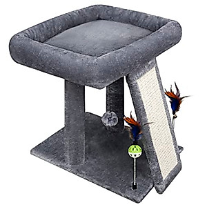 TINWEI Cat Tree with Cat Condo Scratch Post Hammock Hanging Ball