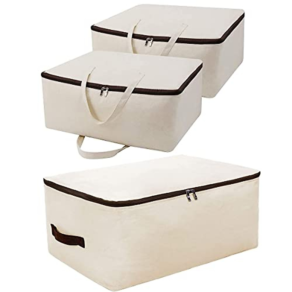 Beige Canvas Soft Storage Bags Set, Breathable Fabric, Large Different Size for Closet Shelves, 1pcs XL Bag, 2pcs L Size Bags