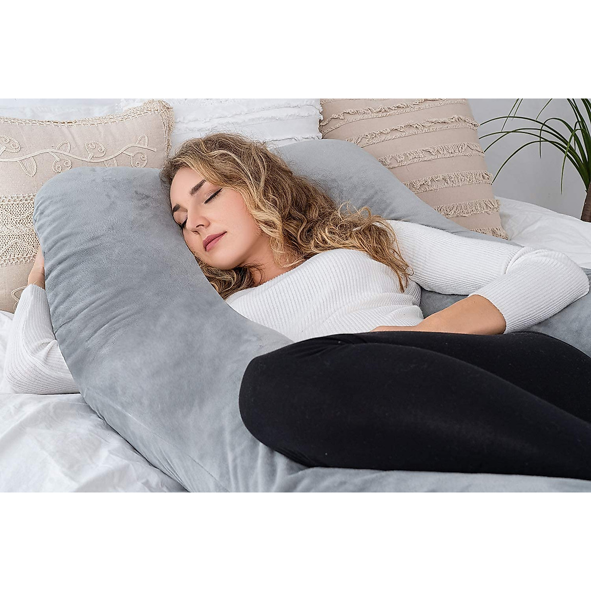 AngQi 60 inch Pregnancy Pillow U Shaped, Full Body Pillow for Pregnant Women/Side Sleepers, Maternity Pillow with Velvet Cover, Gray