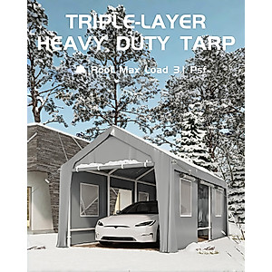 DEXSO 10'x20' Carport Windproof, Anti-High Wind Portable Garage, Reinforced Frames & 180 g PE Carport Canopy, with Front & Rear Doors, Shelter for Pickup, Boat, and Equipment, Silver Gray