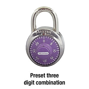 Master Lock Combination Locker Lock, Combination Padlock for Gym and School Lockers, Purple Dial Lock, 1514D