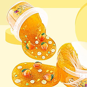 Crystal Slime, Orange Mango Clear Jelly Cube Glimmer Crunchy Slime with 8 Add-ins, Idea Stress Relief Toy, Kids Party Favor, Birthday Easter Christmas New Year Gift for Girls & Boys Age 6 7 8 9 10+