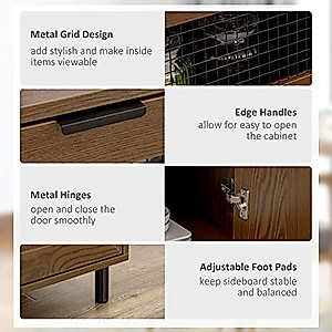 HOMCOM Sideboard Buffet Cabinet, Kitchen Cabinet with Metal Grid Flip Drawer, Adjustable Shelf, Accent Cabinet for Living Room, Walnut