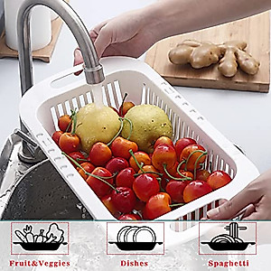 MineSign Extendable Over the Sink Colander Fruits and Vegetables Drain Basket Adjustable Strainer Sink Washing Basket for Kitchen (Green)