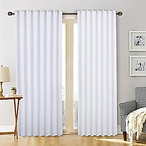 Farmhouse Cotton Duck Curtains 50x108 inch White Textured Slub, 108 Inch Cotton Curtains 16'sx8's, Tab top Curtains for Living Room, White Cotton Curtains, White Panel Curtain Set of 2