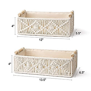 Mkono 4PCS Set - Hanging Shelf Wall Wood Floating Storage Shelves Leather Strap Swing Organizer Set of 2, and Macrame Storage Baskets for Baby Nursery Room Decor