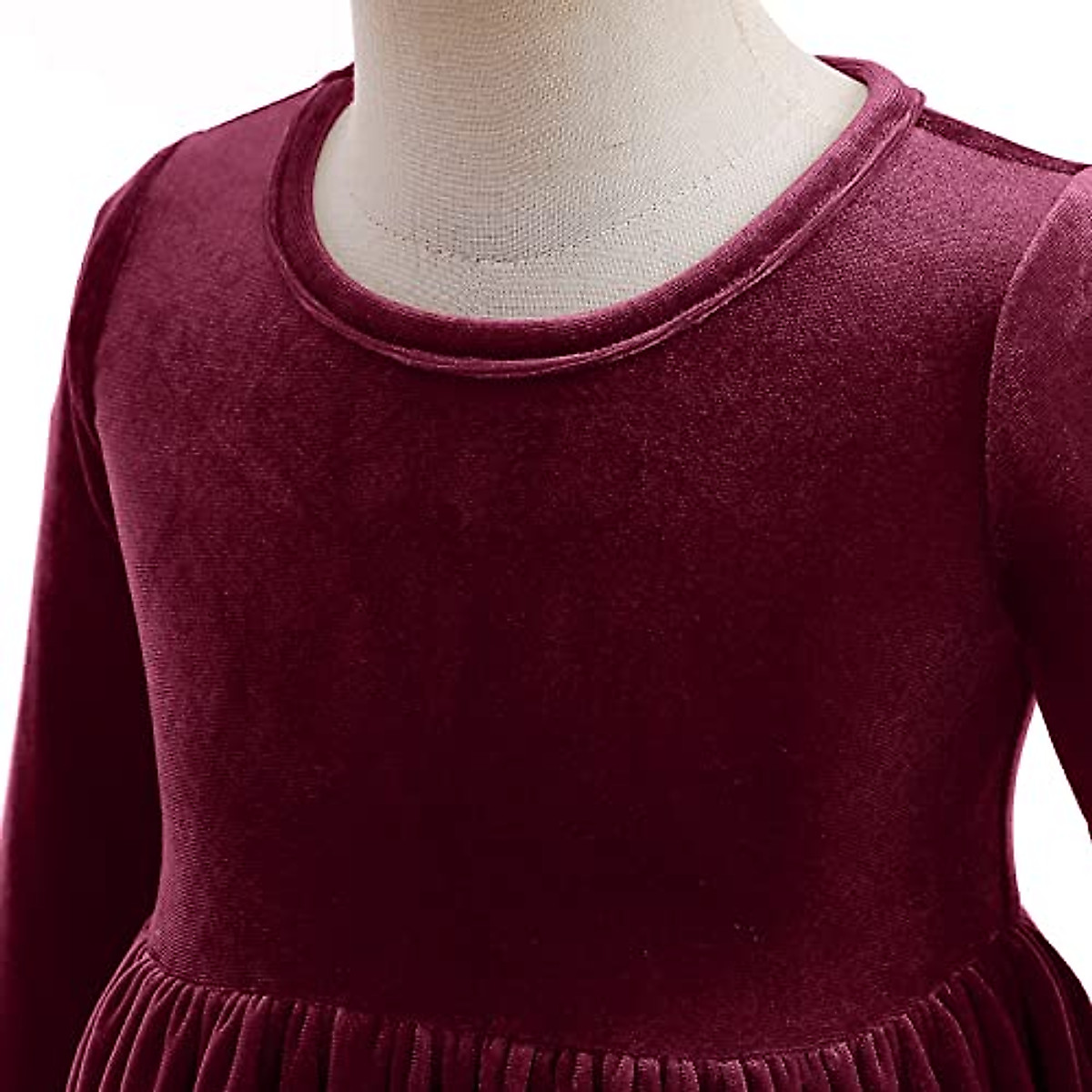 IMEKIS Christmas Dress for Toddler Girls Velvet Dress Baby Winter Pageant Party Gowns Kids Princess Long Sleeve Wedding Evening Gown Xmas Holiday Thanksgiving Birthday Fall Outfit Burgundy 5-6X