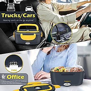 Electric Lunch Box, 60W Food Warmer, Heated Lunch Boxes for Adults, Heating Lunch Box for Work, Support 12V/24V/110V for Truck/Car/Work/Home, 304 Stainless Steel Container, Fork/Spoon/Knives, 1.5 L