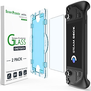 amFilm [2 Pack OneTouch Screen Protector Compatible with Steam Deck/Steam Deck OLED, Tempered Glass Designed for Steam Deck (7inch) 2021 & 2022 /Steam Deck OLED 2023 with Easy Installation Kit