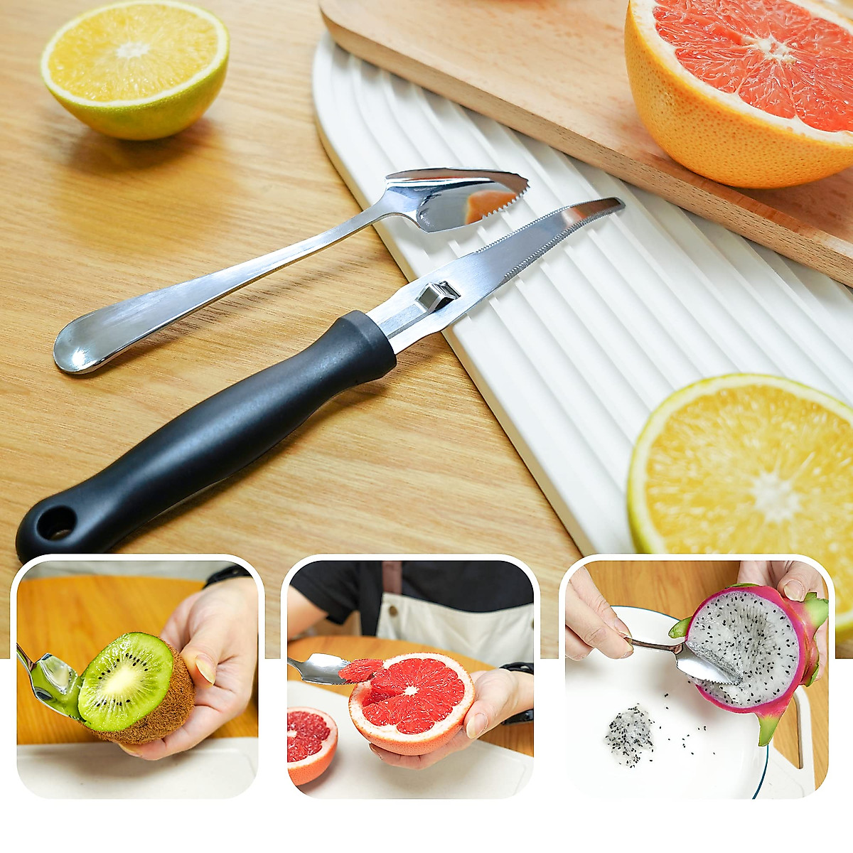 Better Houseware Grapefruit Spoon and Knife Set - Stainless Steel Knife w/Nylon Handle, Serrated Edge, Dishwasher Safe | Kitchen Utensils