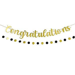 Congratulations Banner Gold Glitter Congrats Banner Pre-Strung Graduation Banner Congrats Sign Graduation Garland for Congratulations Decorations Promotion Decorations Celebration Decorations