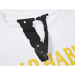 SUONUYB Men's T-Shirt Fashion Big V Letter Printing Shirt Casual Couple Hip-Hop Short-Sleeved Wide Version T-Shirt Small