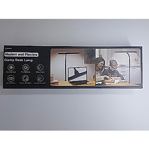 Hapfish LED Desk Lamp for Home Office with Charger - 12W Desk Light Bar, 25 Lighting Modes, Eye-Caring Modern Flexible Gooseneck Clamp Table Lamps for Office Study Monitor Workbench