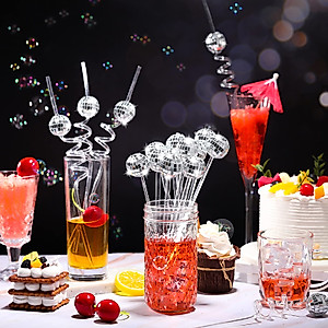 Ferraycle 24 Pcs Disco Ball Straws and Disco Ball Stirrers 70s Disco Party Supplies Mirror Disco Decorative Straws for Disco Ball Party Decorations Bar Karaoke Birthday Wedding Christmas Decoration