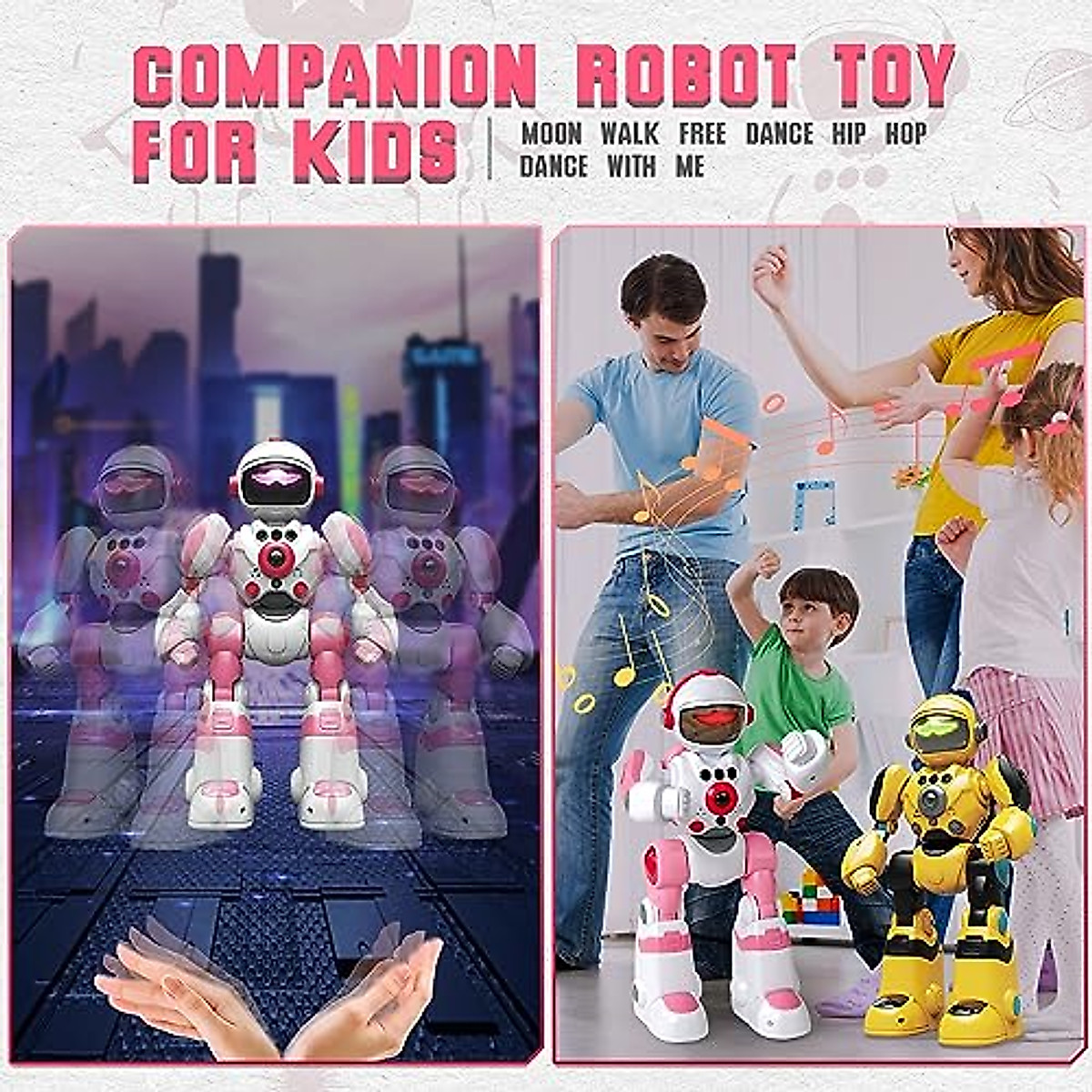 FUUY Robot for Kids 3-5, Robot Toys for Girls with Record Voice & Gesture Sensing Control Programmable Music Dancing Functions Smart Pink Warrior Birthday Gift Toys for Toddler Age 3 4-6 5-7 Year Old