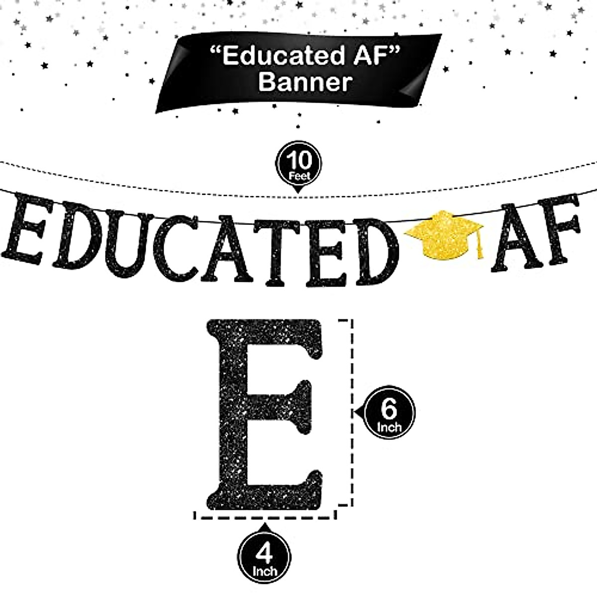 XtraLarge, Congrats Grad Banner - 72x44 Inch | Glitter Gold Educated AF Banner - 10 Feet No DIY | Graduation Banner for Graduation Party Decorations 2022 | Class of 2022 Educated AF Decorations