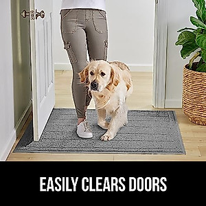 Gorilla Grip Stain and Fade Resistant Dirt Grabber Mesh Door Mat, Low-Profile, Heavy Duty Quick Dry Striped Doormat, Mats for Indoor or Outdoor Entry, Shoe Scraper, Garage Entrance Mat, 35x23, Gray
