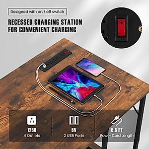 Tangkula 55 Inch Computer Desk with 4 Power Outlets & 2 USB Ports, Home Office Desk with Built in Charging Station with Switch, Computer Workstation Writing Study Desk with Storage Shelf & CPU Stand