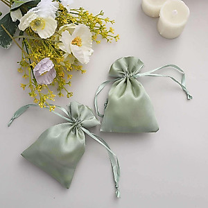 Efavormart 12PCS Sage Green Satin Gift Bag Drawstring Pouch Wedding Favors Bridal Shower Candy Jewelry Bags - 4"x 6"