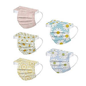 50PC Flower Disposable Face_Masks with Designs for Spring Summer, 3-Ply Floral Facemasks with Nose Wire for Women Men (Style-24)