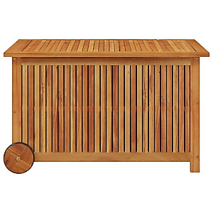 loibinfen Outdoor Storage Box with Wheels, Wooden Patio Deck Box, Outdoor Cushion Storage Container Bin Chest for Patio Cushions, Outdoor Gardening Tools, 35.4"x19.7"x22.8" Solid Wood Acacia -AA