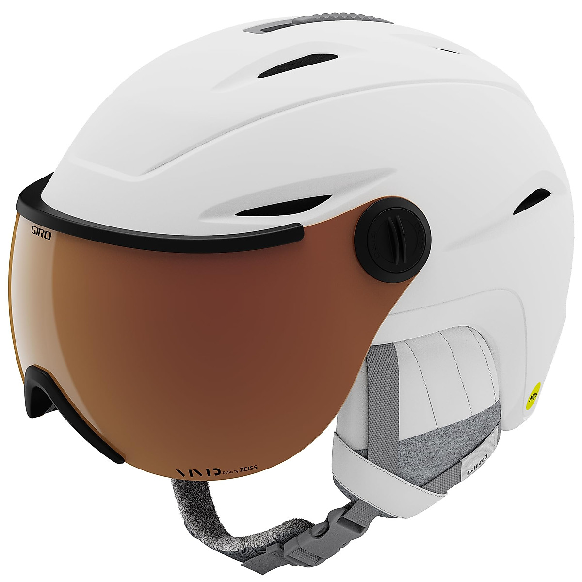 Giro Essence MIPS Vivid Snowboard Ski Helmet for Women & Youth w/Integrated Shield/Visor - Matte White - M (55.5-59cm)