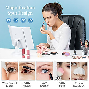 HAMSWAN Makeup Mirror Vanity Mirror with Lights, Lighted Makeup Mirror with 1X 2X 3X 10X Magnifying, Touch Control Design, Dual Power Supply, Portable LED Makeup Mirror, Women Gift (White+10X)