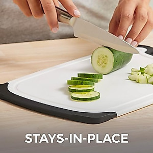 Home Genie 100% BPA-Free Reversible Cutting Board Set of 3, Dishwasher Safe, Slip Resistant Handle Border, Juice Grooves, Durable Large Plastic Chopping Boards for Kitchen, Cooking Food, Pitch Black