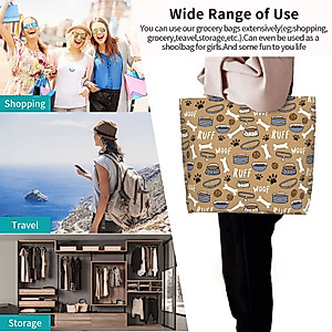 Bxuoe Cute Dog Bone Bowl Woof Paw Print Waterproof Tote Bag Women Large Capacity Shoulder Grocery Shopping Bags, One Size