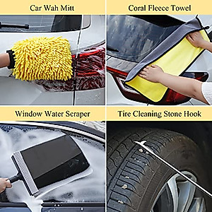 FCLUSLL 30Pcs Car Cleaning Tools Kit, Car Detailing Kit with 18inch Rim Wheel Brush, Detail Brushes, Wash Mitt, Interior and Exterior Auto Wheel Tire Brush Set (Yellow