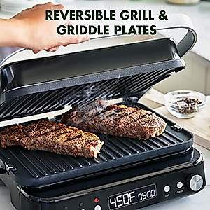 GreenPan 6-in-1 Multi-Function Contact Grill & Griddle, Healthy Ceramic Nonstick Aluminum, Two Sets of Grill & Waffle Plates, Adjustable Shade & Shear, Closed Press/Open Flat Surface, Matte Black