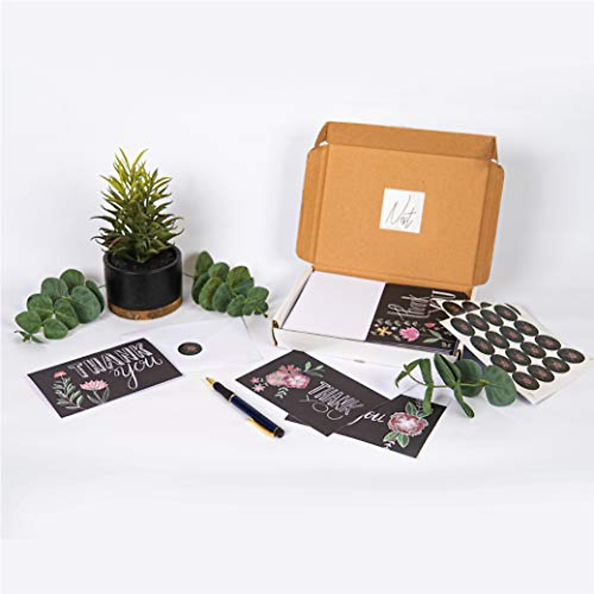 Chalkboard Floral Thank You Cards with Envelopes for Thank You Notes! Bulk Set of 48 Blank Gift Cards with Envelopes for Baby Shower Note Cards, Watercolor Wedding Thank You Cards and Bridal Shower Thankyou Card