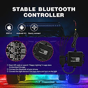 Nilight RGB LED Rock Lights Kit, 4 pods Underglow Multicolor Neon Light Pod with Bluetooth App Control Flashing Music Mode Wheel Well Light for Truck ATV UTV RZR SUV