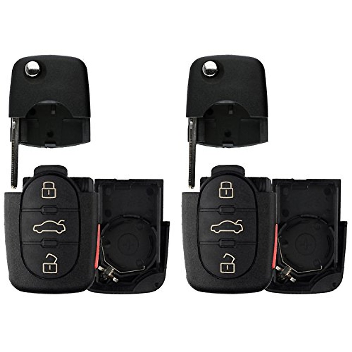 KeylessOption Keyless Entry Remote Key Fob Shell Case Button Pad Flip Key Cover For VW Audi (Pack of 2)
