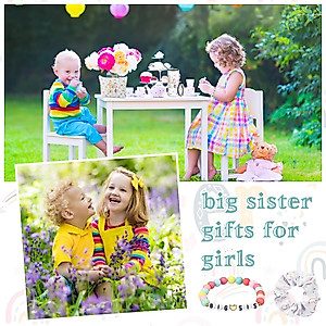 Sieral 4 Pcs Big Sister Gifts for Girls Cute Big Sister Makeup Bag 14oz Stainless Steel Tumbler Scrunchies Big Sister Bracelet for Little Girls of New Baby Christmas Birthday(Multicolor,Rainbow)