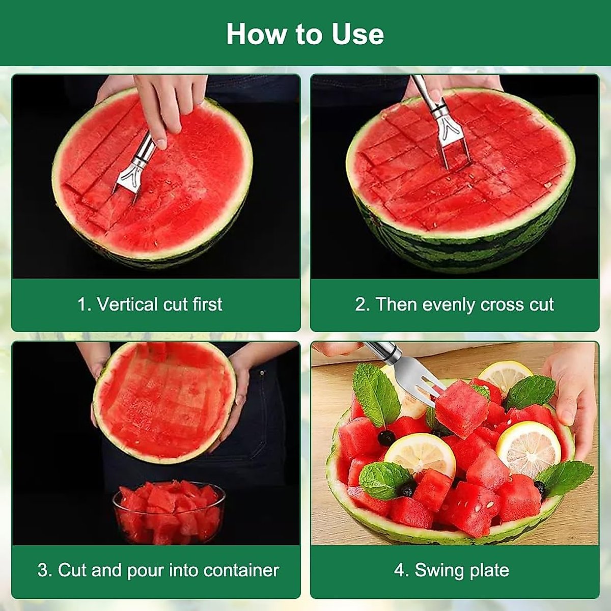 2-in-1 Stainless Steel Fruit Cutter，2024 New Upgrade Watermelon Fork Slicer Cutter Slicer Tool，Portable Watermelon Fork Watermelon Cutter Slicer Tool Fruit Forks Slicer for Home Party Camping Kitchen