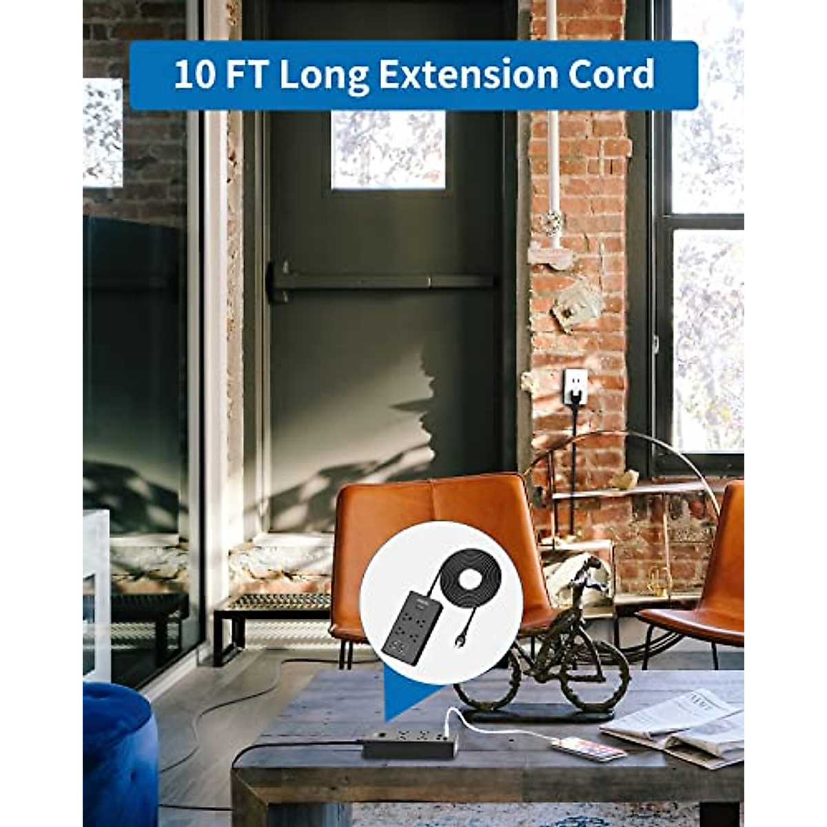 2 Prong Power Strip with Flat Rotating Plug, NTONPOWER 10ft Extension Cord Surge Protector, 4 Outlets 4 USB, 2 Prong to 3 Prong Outlet Adapter, 1700 Joules, Overload Protection for Non-Grounded Outlet