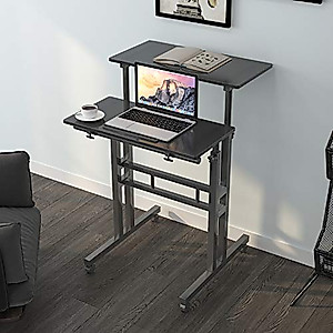 Mobile Stand Up Desk, 24 inch Laptop Computer Desk Adjustable Standing Home Office Desks with Roller, Student Desk School Desk Simple Stand Up Desk Small Desks for Small Spaces for Standing or Sitting