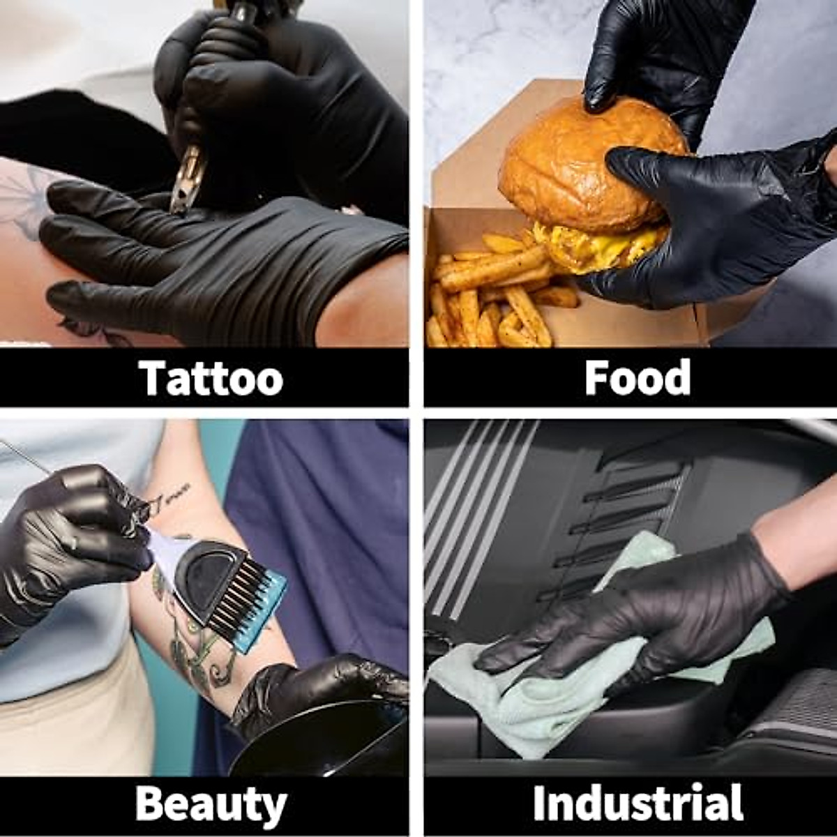 Basic Vinyl Exam Gloves, 4 mil Safty Glove Latex-Free & Powder-Free, SGBE 8002 Synmax Disposable Medical Glove Medium (Box of 100, Black)