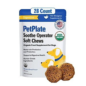 PetPlate Soothe Operater Digestive Soft Chews for Dogs, Made with Prebiotics & Probiotics, USDA Organic Supplement, Grain-Free, Human-Grade, Pet Supplies, (Pack of 1, 9.8 Ounce)
