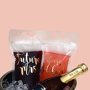Bachelorette Drink Pouch Cups with Straws (Rose Gold) 16 Count, 15 Oz. - Engagement Party Decoration and Bride To Be Gift