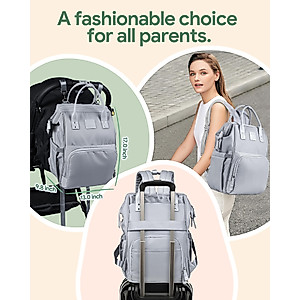 AUYRE Diaper Bag Backpack Large Diaper Bag Travel Backpack with Insulated Pockets & Stroller Straps Baby Shower Gifts Large Capacity, Waterproof, Grey