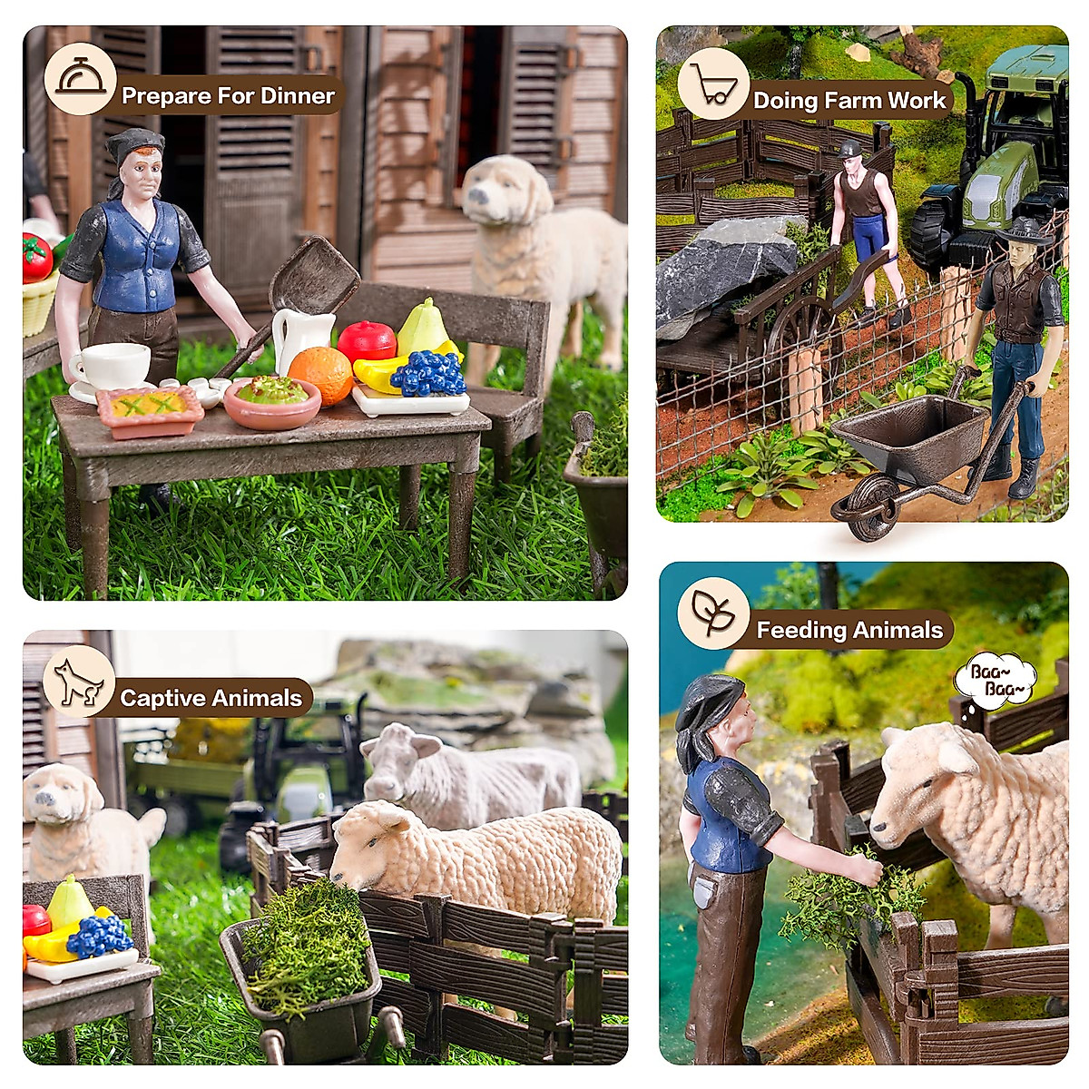 Lucky Doug Farm Animal House Toys Playset for Kids Toddlers Ages 3-8, 122 PCS Building Toys Farmhouse Figures Pretend Play Set with 3 Animals, 4 Figures, A Tractor, 11" L x11 W x 8" H