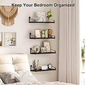 Love-KANKEI Black Floating Shelves for Wall Set of 4, 15.7 Inch Wood Wall Shelves with Bracket, Rustic Hanging Shelves for Bathroom, Bedroom, Kitchen,Living Room, Office Display