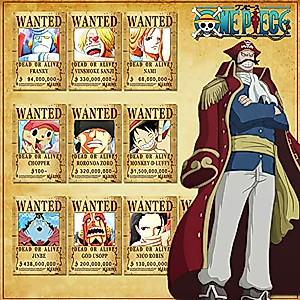 12 Pcs 16.6 In x 12 In Anime OP Wanted Bounty Posters , New Edition, Straw Hat Pirates Crew Zoro, Sanji, Luffy, 1 Pcs OP Flag